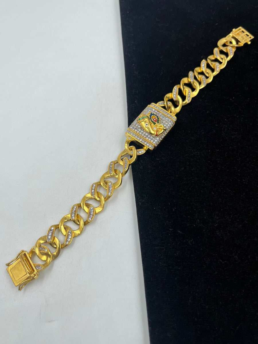 1 GRAM GOLD GANPATI BAPPA WITH MORPINCH DIAMOND BRACELET FOR MEN DESIG ...