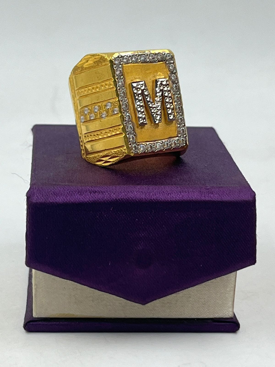 1 GRAM GOLD M LETTER RING FOR MEN DESIGN A-694 – Radhe Imitation