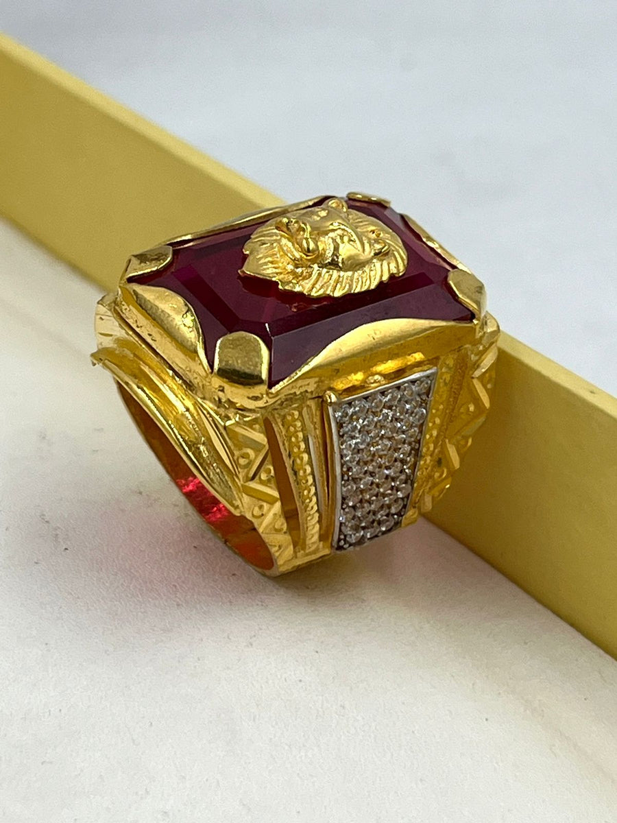 1 GRAM GOLD LION FACE WITH RED DIAMOND RING FOR MEN DESIGN A-810 ...