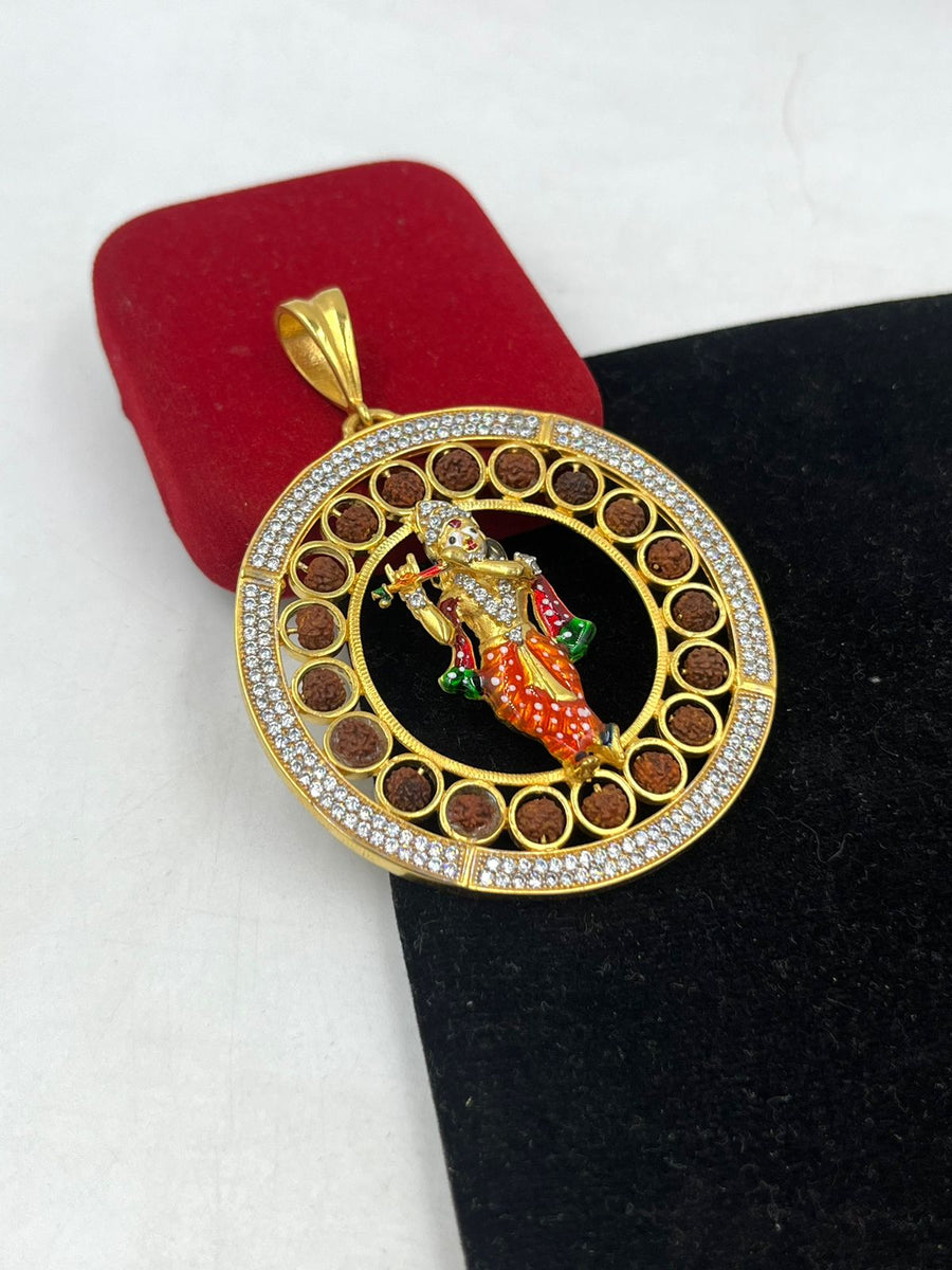 1 GRAM GOLD KRISHNA ROUND SHAPE WITH RUDRAKSHA WITH PENDANT FOR MEN DE ...