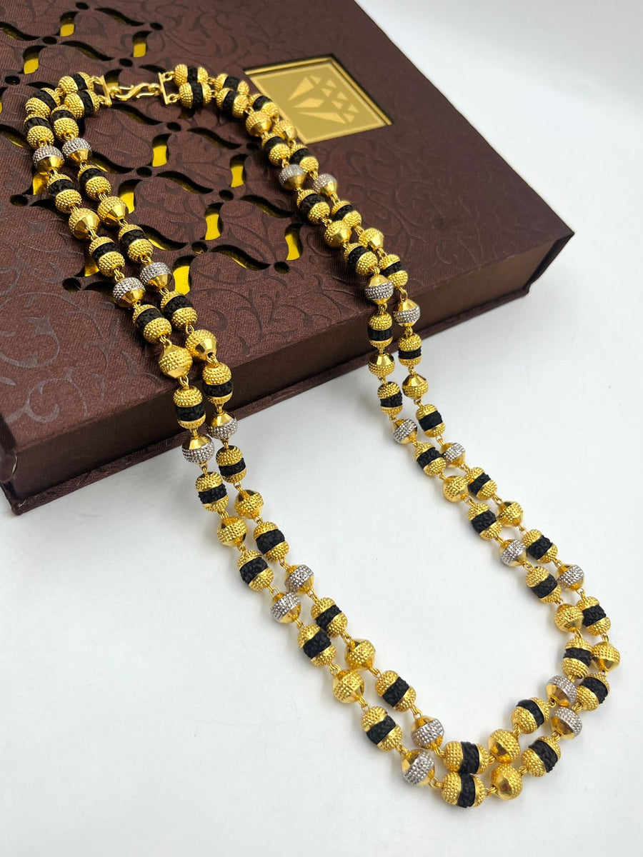 1 GRAM GOLD 2 LINE RUDRAKSHA WITH GOLDEN PARA MALA DESIGN A-94 – Radhe ...