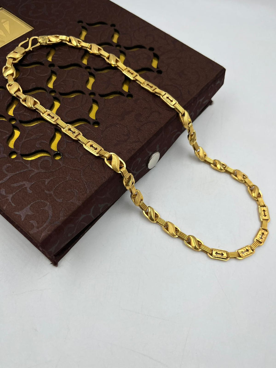 1 GRAM GOLD KOYLI WITH NAWABI BISCUITS CHAIN FOR MEN DESIGN A-676 ...