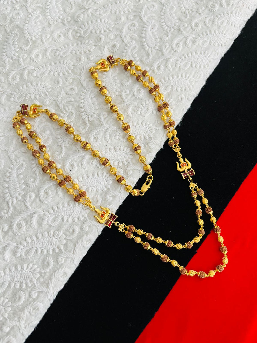 1 GRAM GOLD 2 LINE TRISHUL RUDRAKSHA MALA FOR MEN DESIGN A-87 – Radhe ...