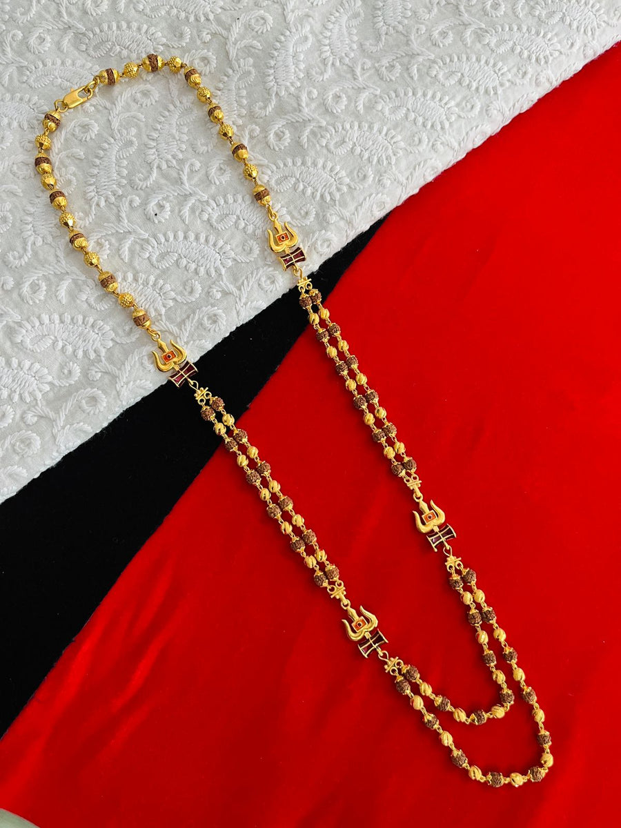 1 GRAM GOLD 2 LINE TRISHUL RUDRAKSHA MALA FOR MEN DESIGN A-87 – Radhe ...