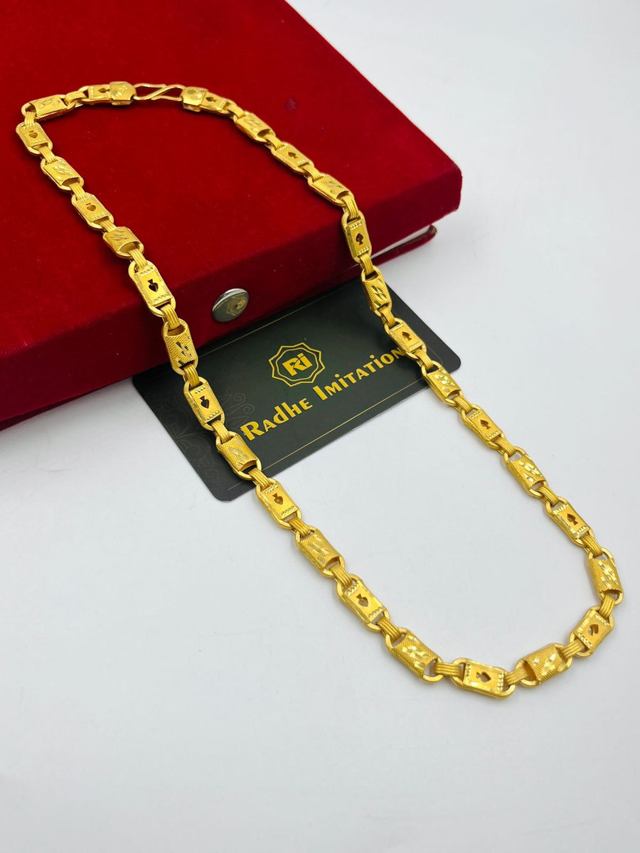 1 GRAM GOLD NAWABI BISCUITS WITH KOYLI CHAIN FOR MEN DESIGN A-678 ...
