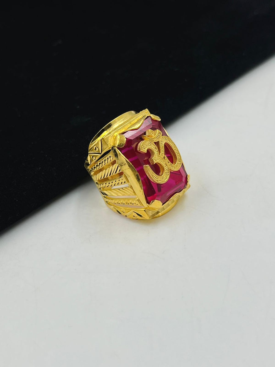 1 GRAM GOLD PLATING OM (AUM) WITH DIAMOND RING FOR MEN DESIGN A-357 ...