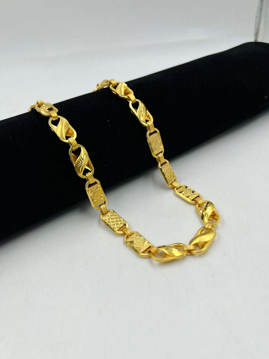 1 GRAM GOLD KOYLI WITH NAWABI BISCUITS CHAIN FOR MEN DESIGN A-668 ...