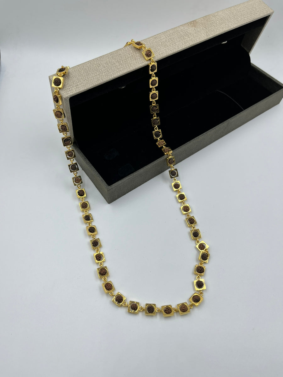 1 GRAM GOLD FORMING MALA SQUARE SHAPE AND BROWN MOTI RUDRAKSHA MALA FO ...