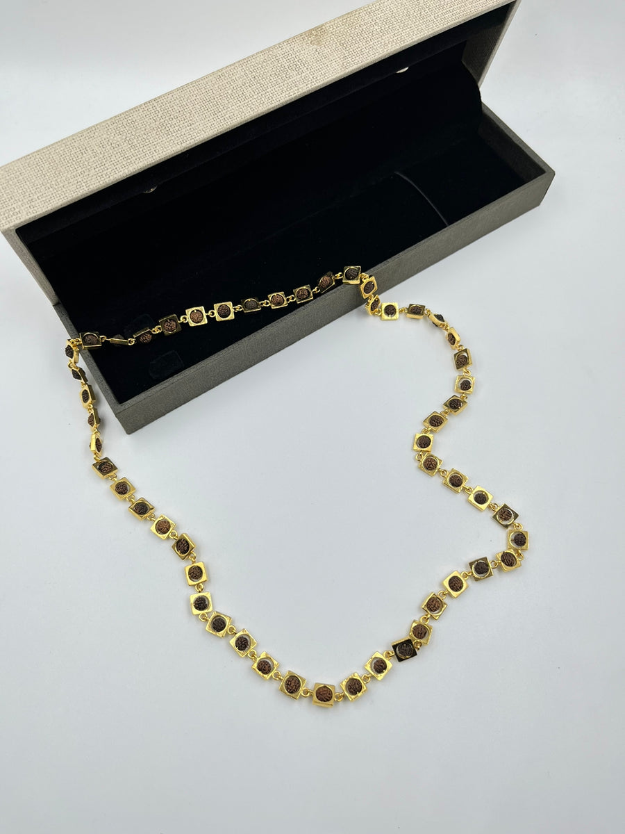 1 GRAM GOLD FORMING MALA SQUARE SHAPE AND BROWN MOTI RUDRAKSHA MALA FO ...