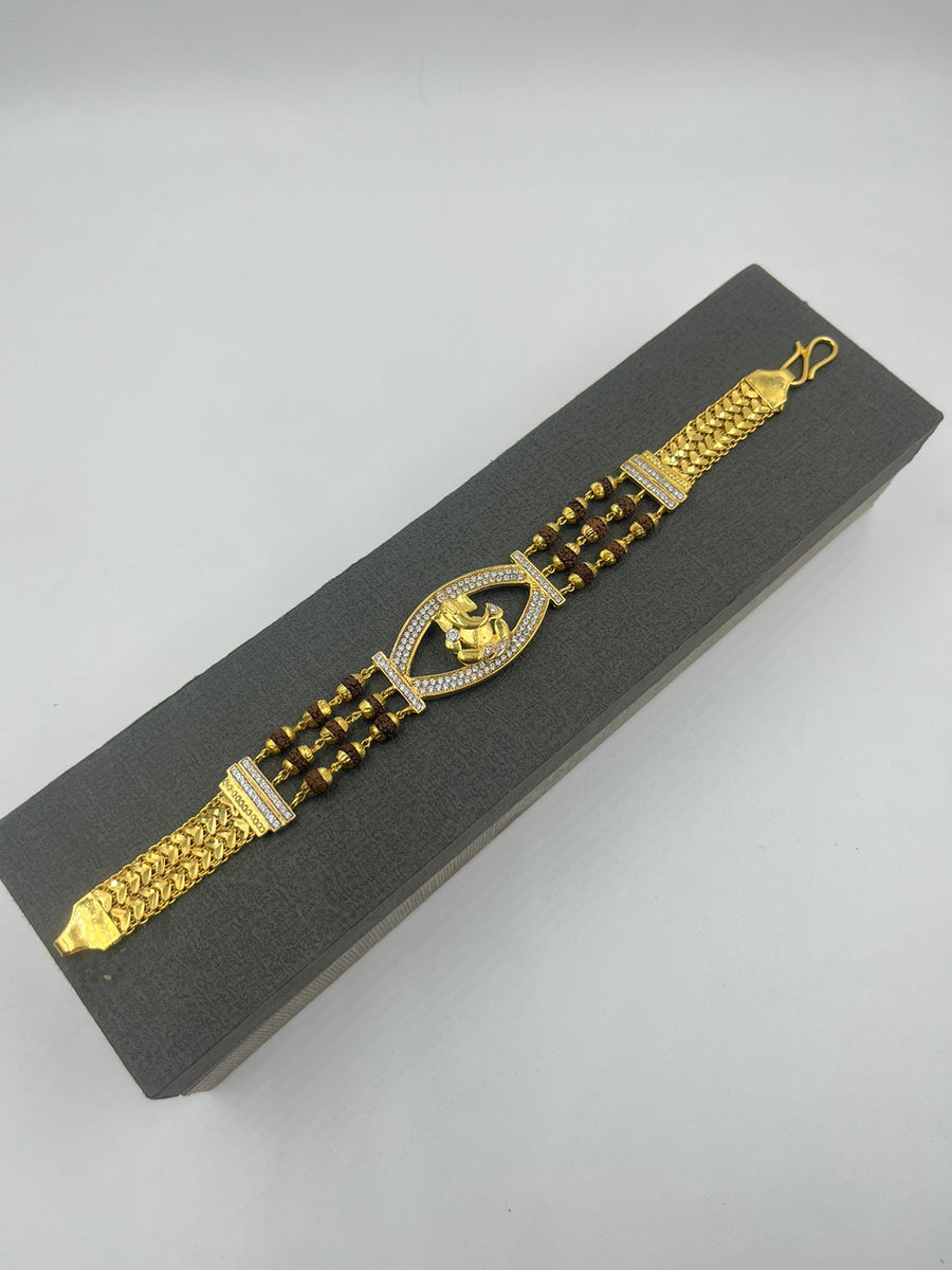 1 GRAM GOLD FORMING 3 LINE RUDRAKSHA WITH GANPATI SYMBOL BRACELET FOR ...